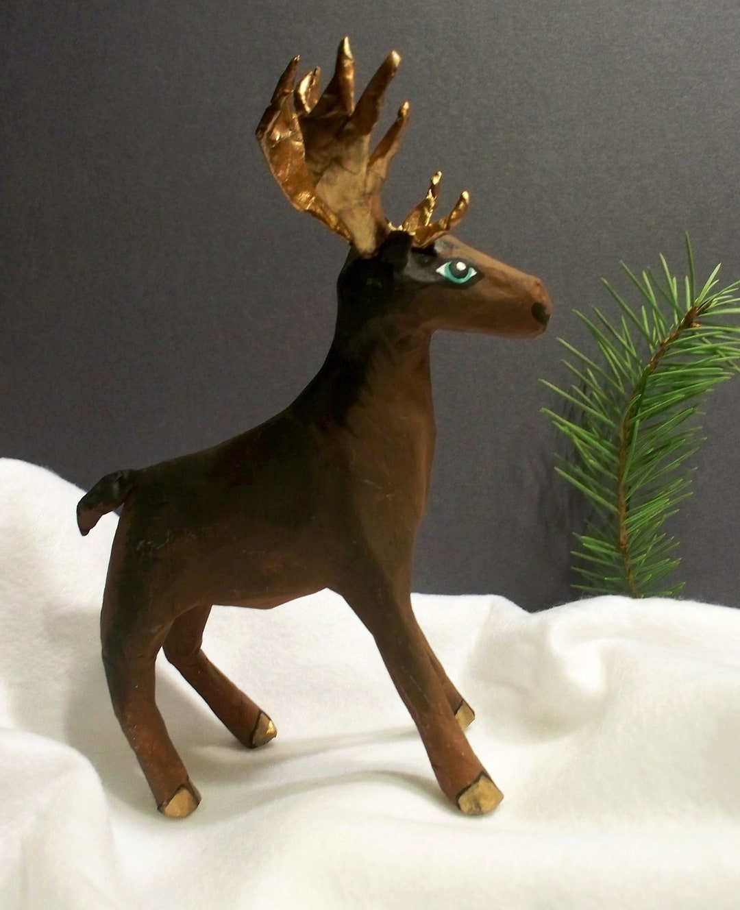 Hand-made Paper Maché Brown and Copper Holiday Moose - Gift, Decoration ...