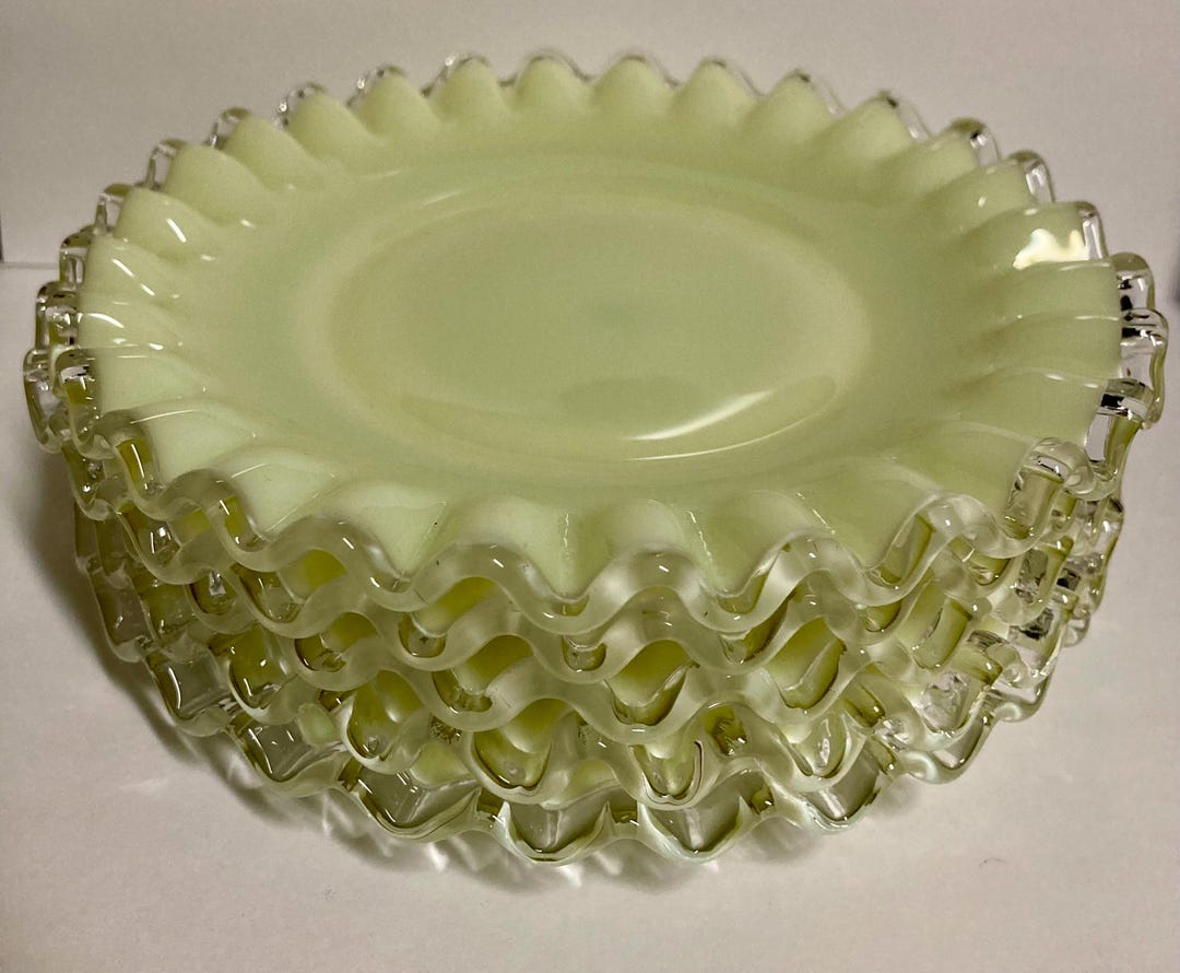 Fenton Ivory Crest Vaseline Uranium Glass Bread & Butter 6 1/2” Plates ...