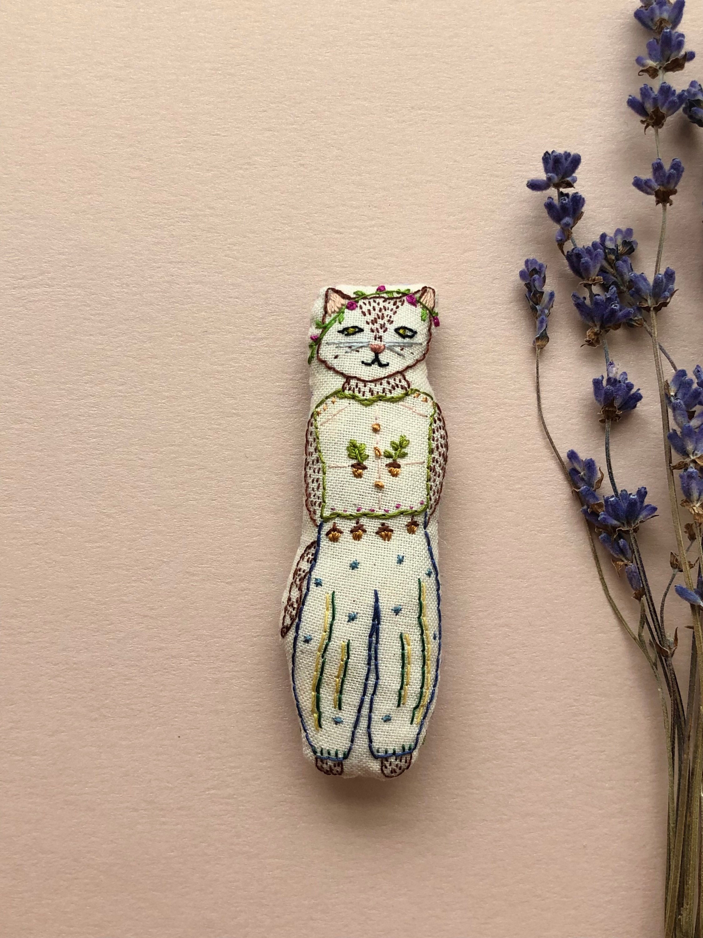 Hand Embroidered Cat Lavender Doll - Etsy