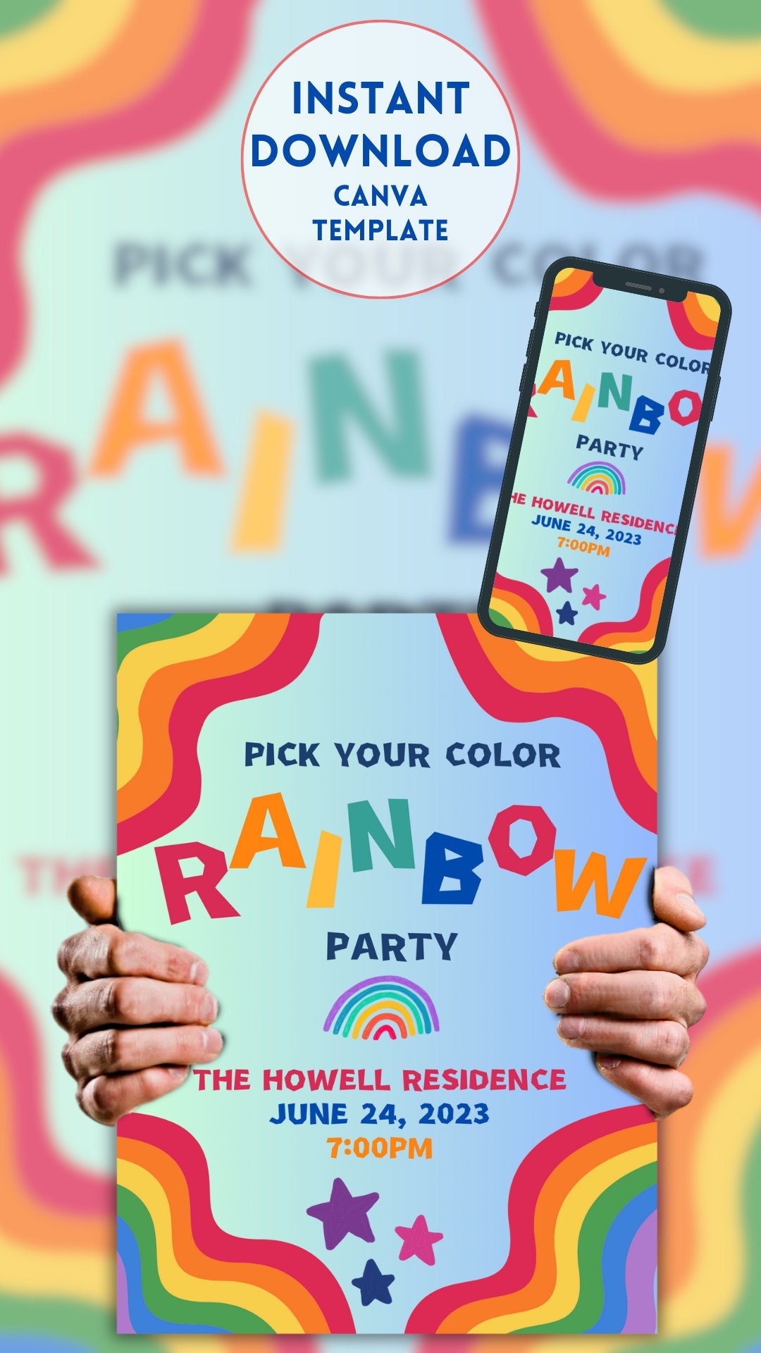 Rainbow Color Party Invitation - Etsy