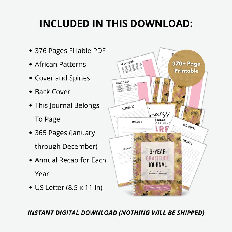 African Patterns Themed 3 Year Gratitude Journal, Printable Evening ...
