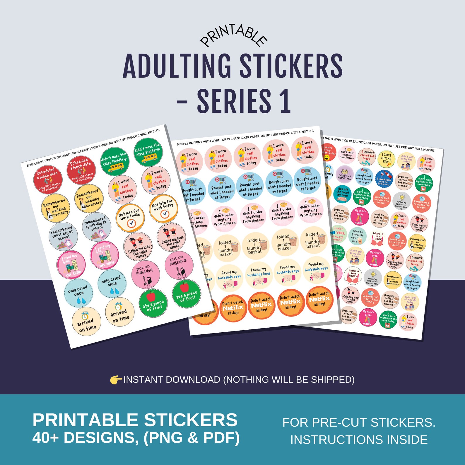 Adulting Stickers, Circle Planner Stickers, Digital PNG Sticker ...