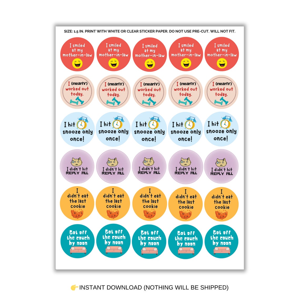 Adulting Stickers, Circle Planner Stickers, Digital PNG Sticker ...