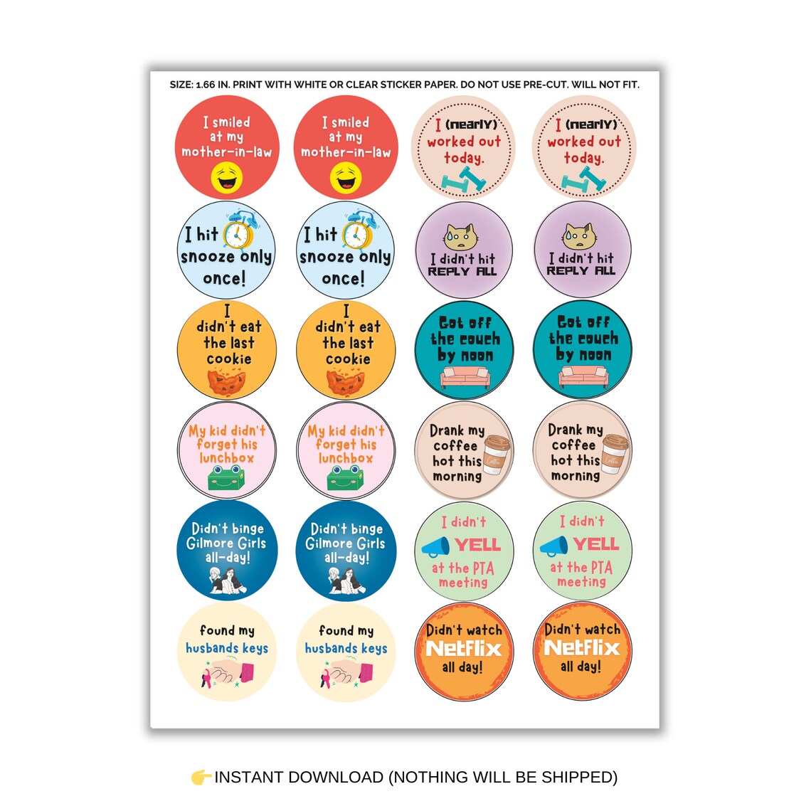 Adulting Stickers, Circle Planner Stickers, Digital PNG Sticker ...