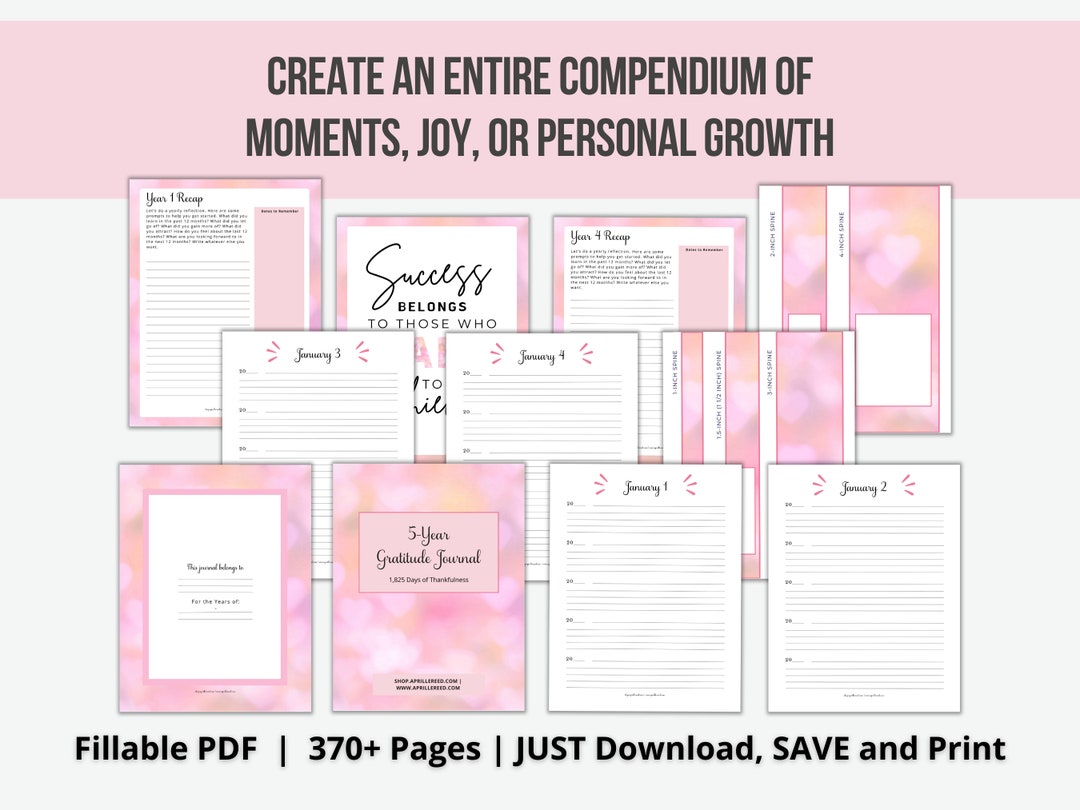Cute Pink 5 Year Gratitude Journal, Printable Daily Gratitude, Happy ...