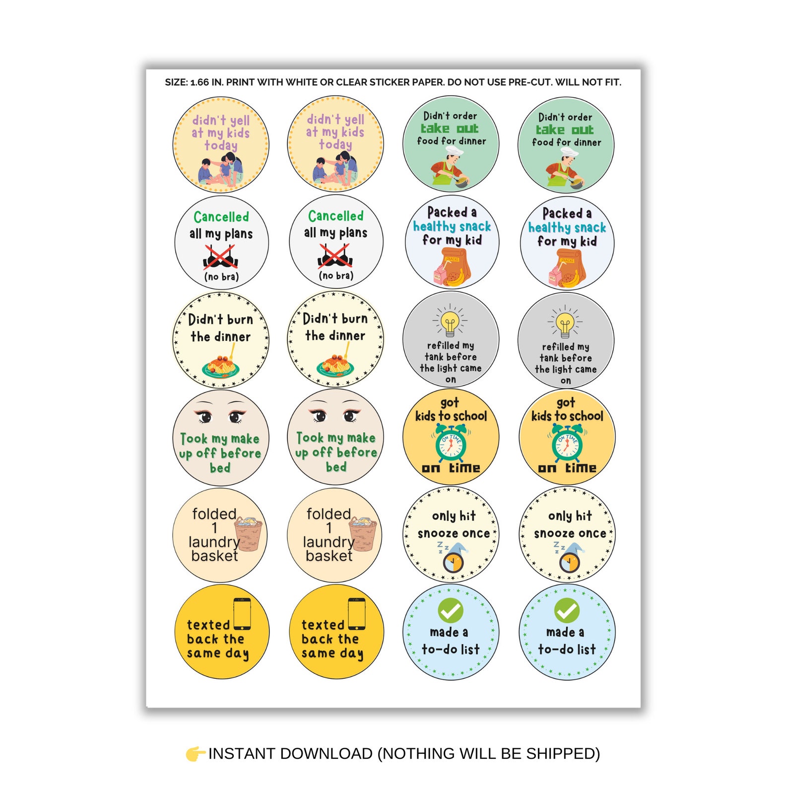 Adulting Stickers, Circle Planner Stickers, Digital PNG Sticker ...