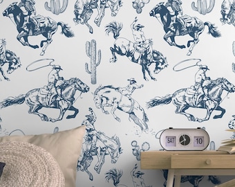 Vintage Cowboys and Cowgirls light Grey Removable Wallpaper - Etsy
