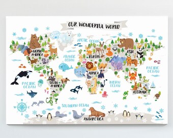World Map Nursery Wall Decor Canvas Art for Kids Adventure | Etsy