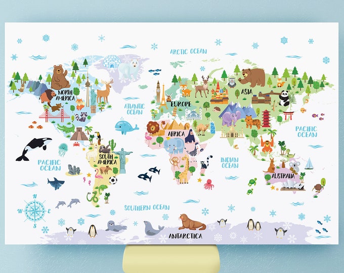 Nursery Printable, Animal World Map Poster Kids World Map Childrens Map ... Nursery Printable, Animal World Map Poster Kids World Map Childrens Map ...