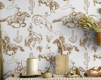 Vintage Cowboys and Cowgirls light Grey Removable Wallpaper - Etsy