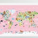 Kids World Map Poster Pink World Map Print Animal Nursery - Etsy
