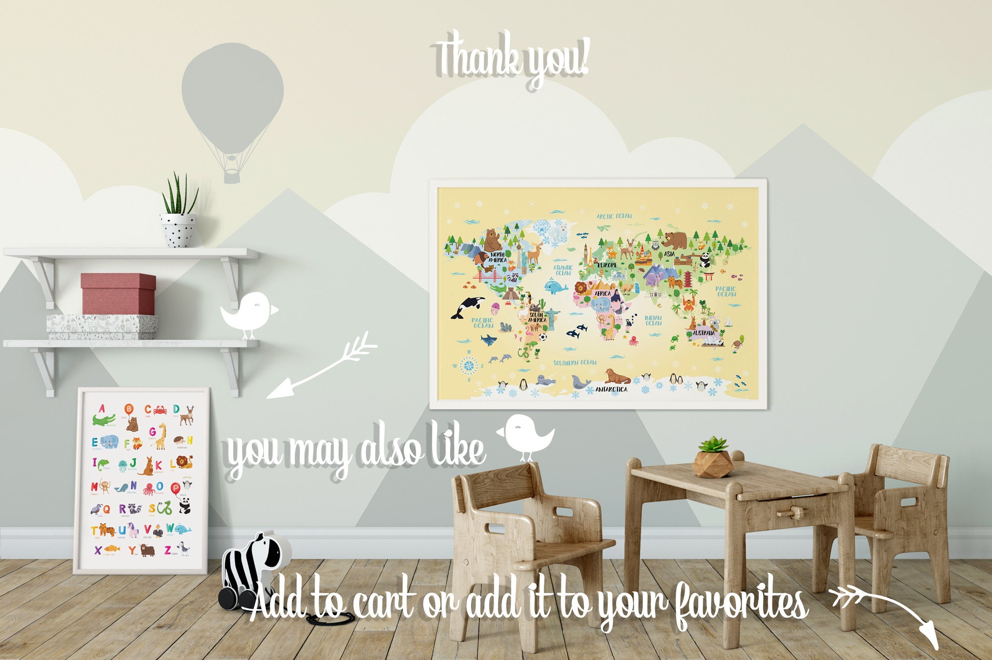 Kids World Map Poster Travel Map for Kids Decor Animal World - Etsy