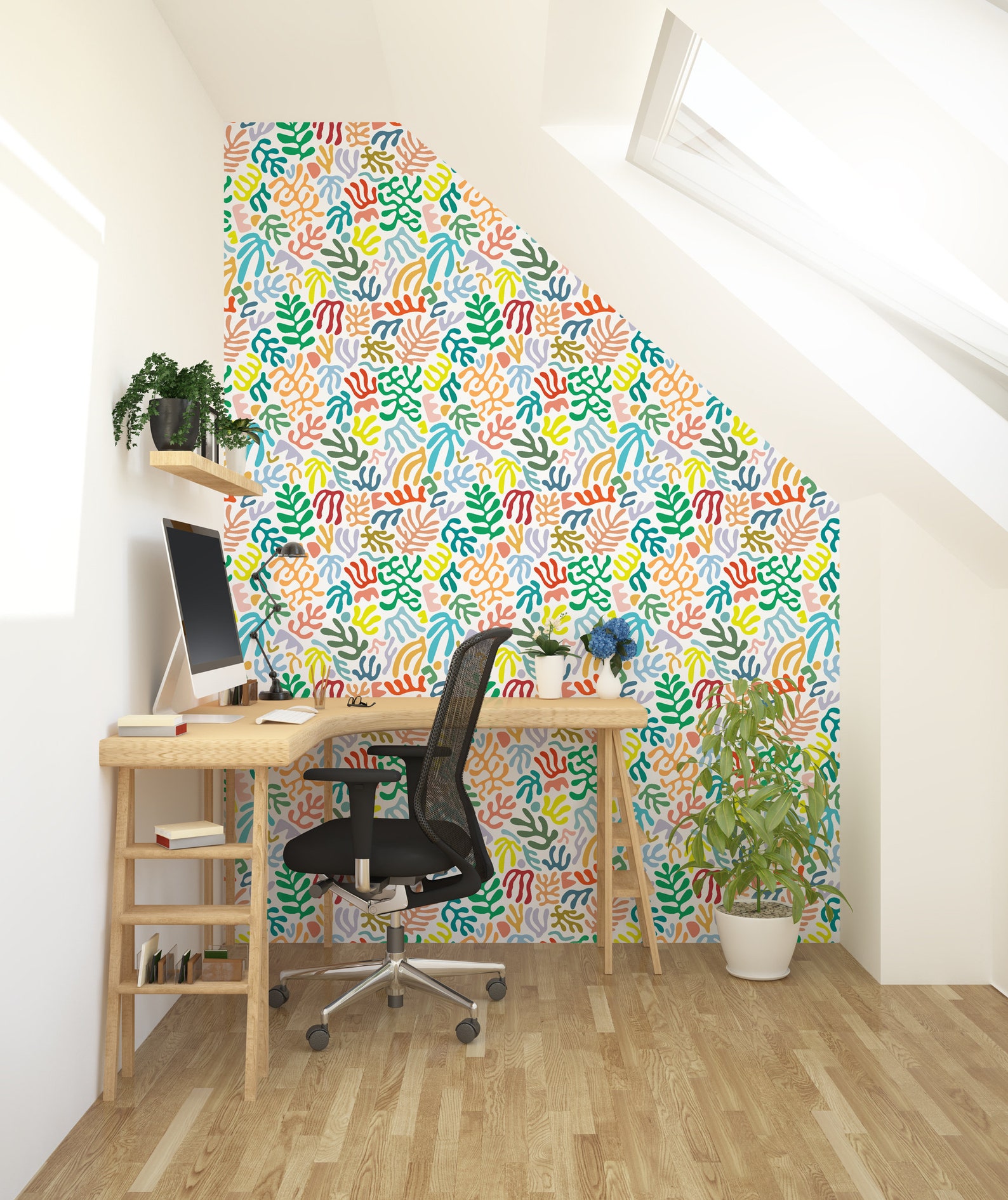 Abstract Wallpaper Playful Multicolor Cutout Shapes | Etsy