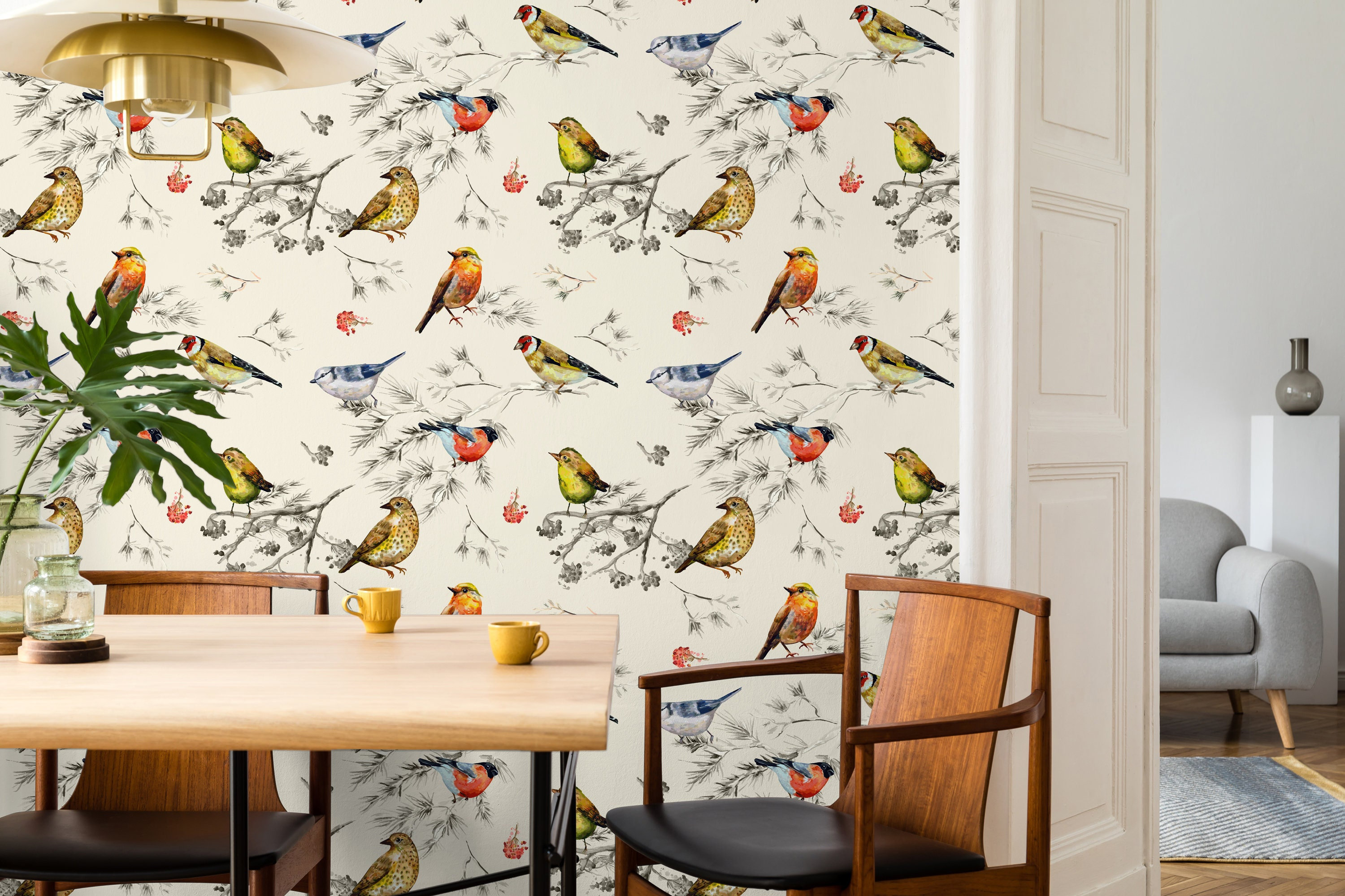 Birds Wallpaper Vintage Style Watercolor Bird Wallpaper - Etsy