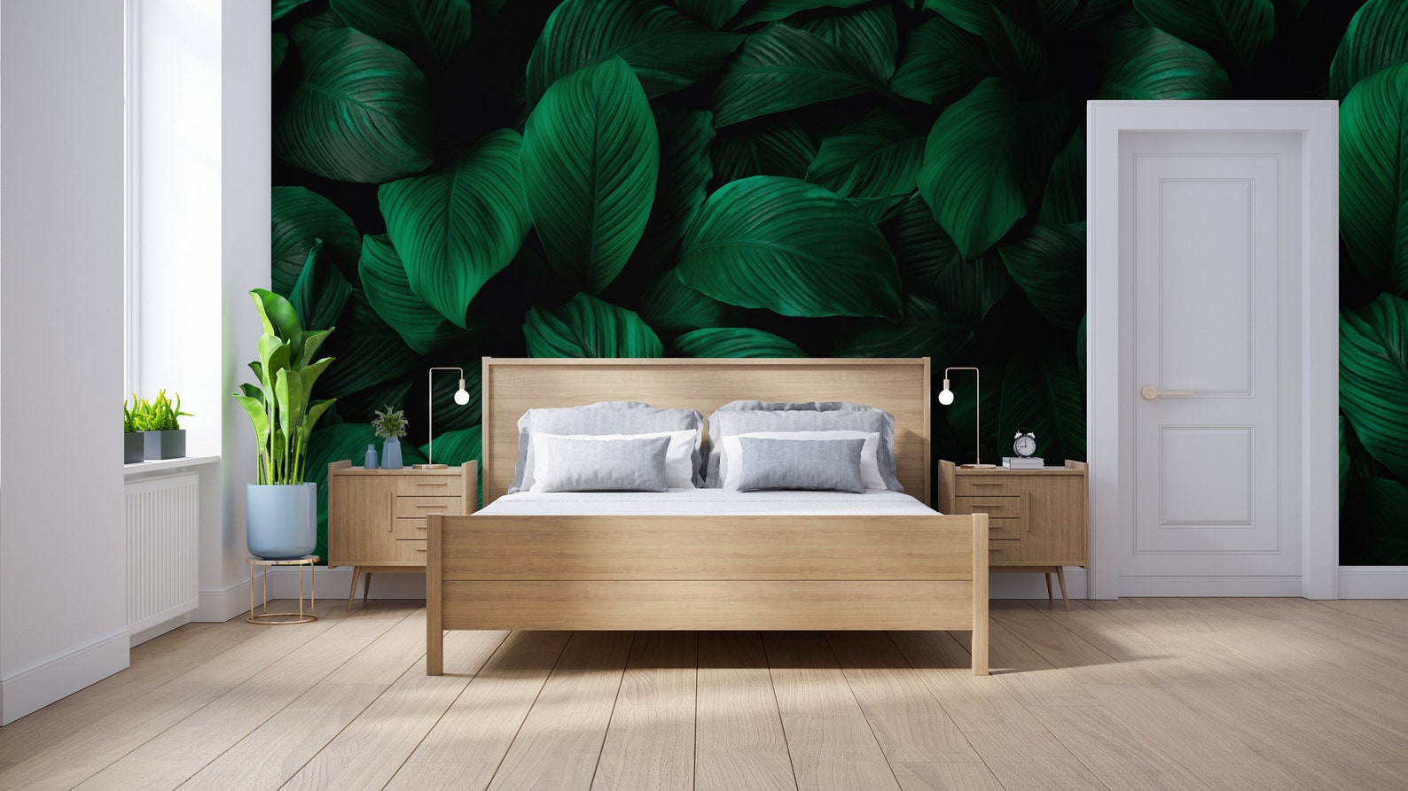 Dark Green Wallpaper Tropical Leaves Wall Mural Peel and | Etsy