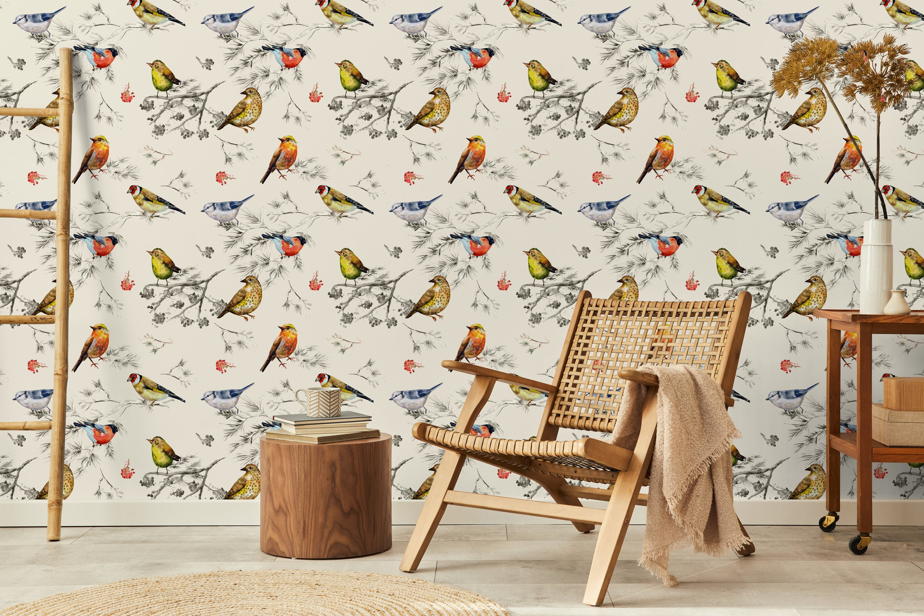 Birds Wallpaper Vintage Style Watercolor Bird Wallpaper - Etsy