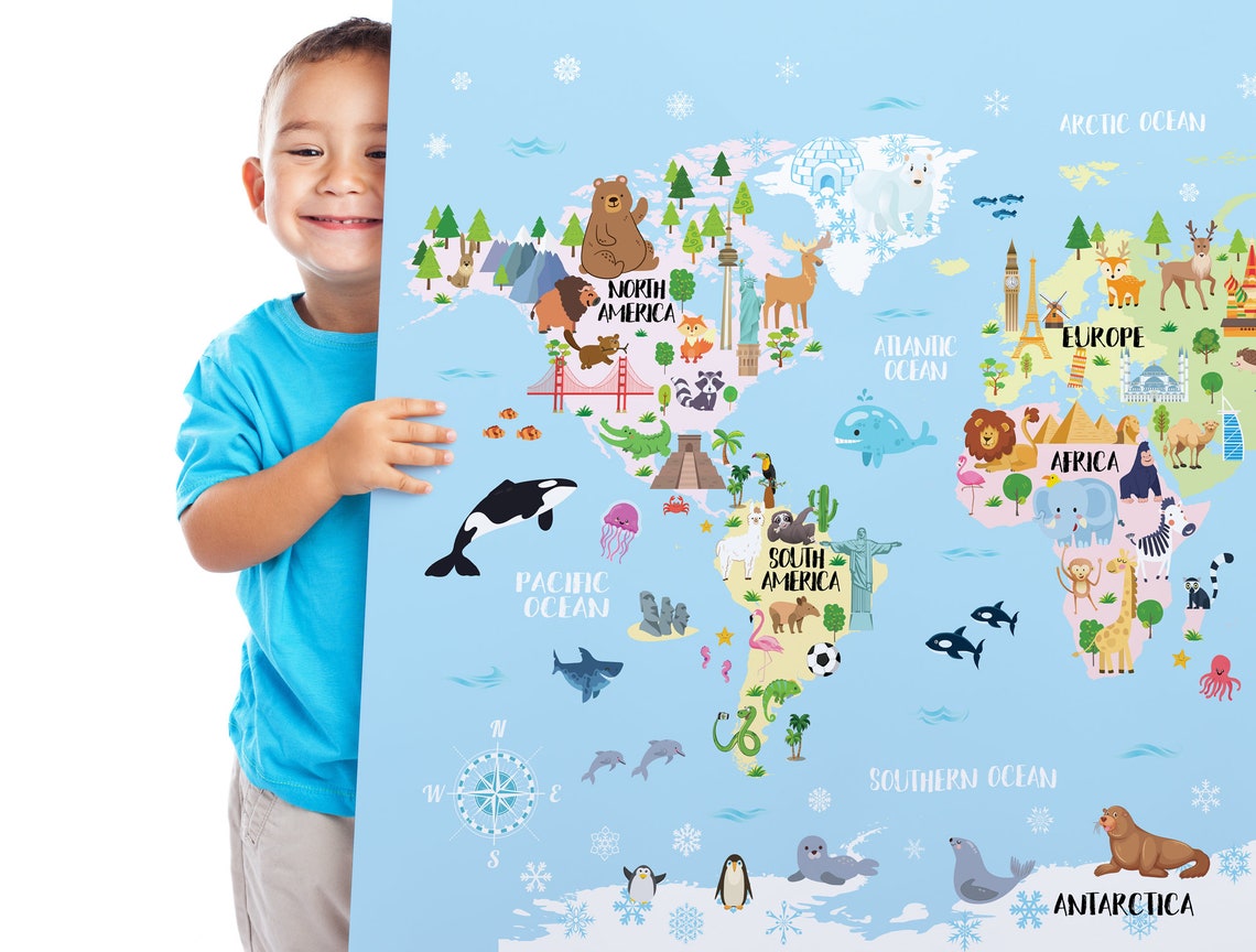 World Map Poster for Kids Playroom Wall Art Kids Room Decor - Etsy