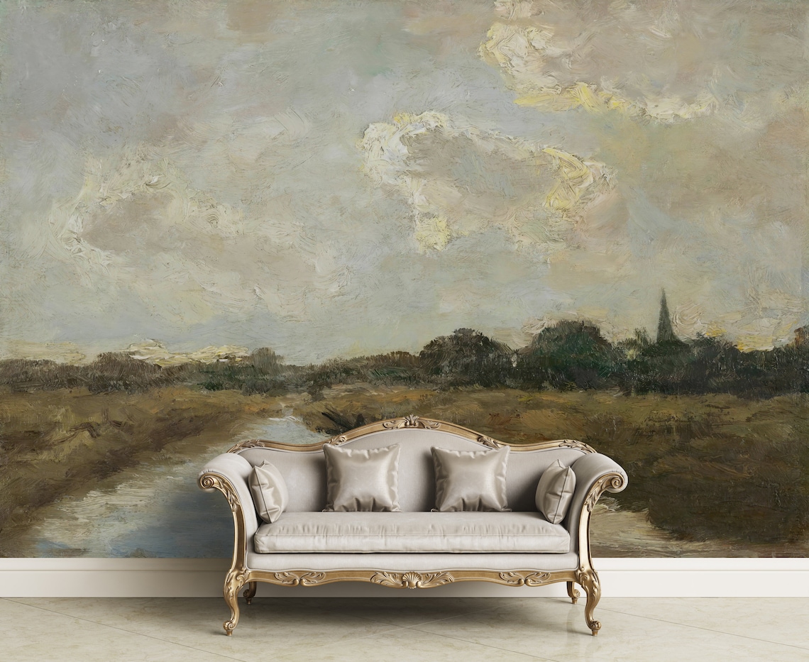 Landscape Mural Wallpaper Oil Painting Peel and Stick - Etsy