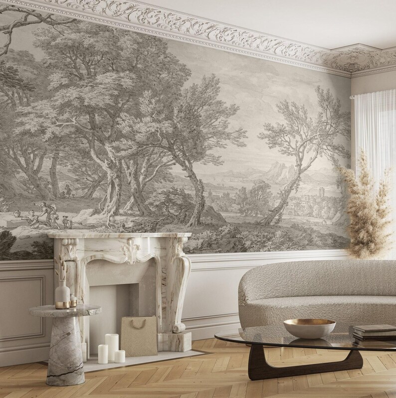 Vintage Landscape Wallpaper Wall Mural Old Painting Art Traditional or ...