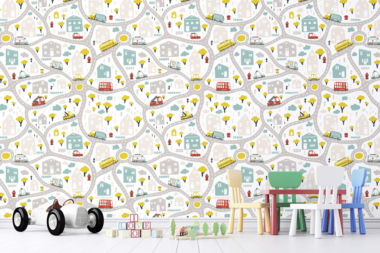 Car Wallpaper for Boys nursery decor Peel-and-Stick Vinyl wall | Etsy