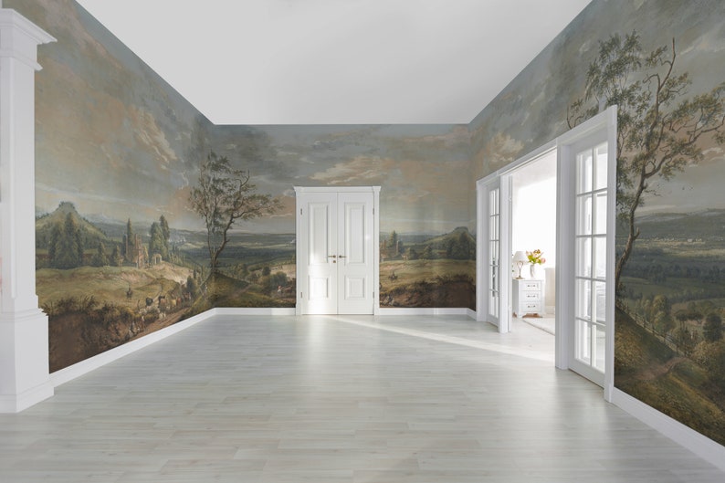 Scenic Landscape Wall Mural Removable Peel and Stick Vintage - Etsy Scenic Landscape Wall Mural Removable Peel and Stick Vintage - Etsy