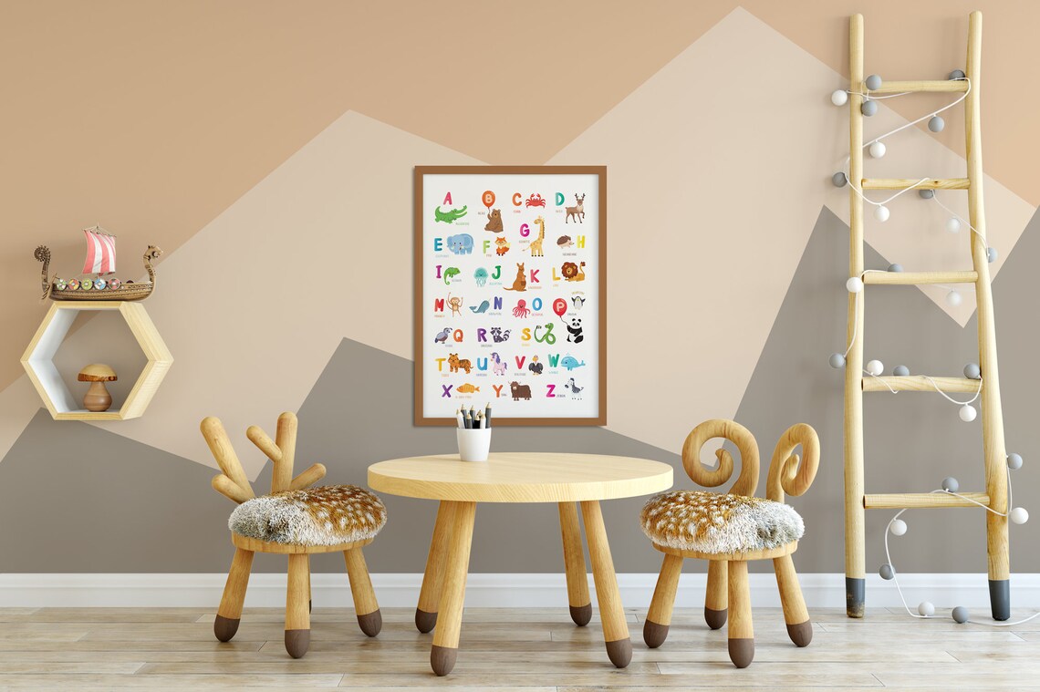 Alphabet poster Playroom decor ABC Animal nursery decor Kids | Etsy