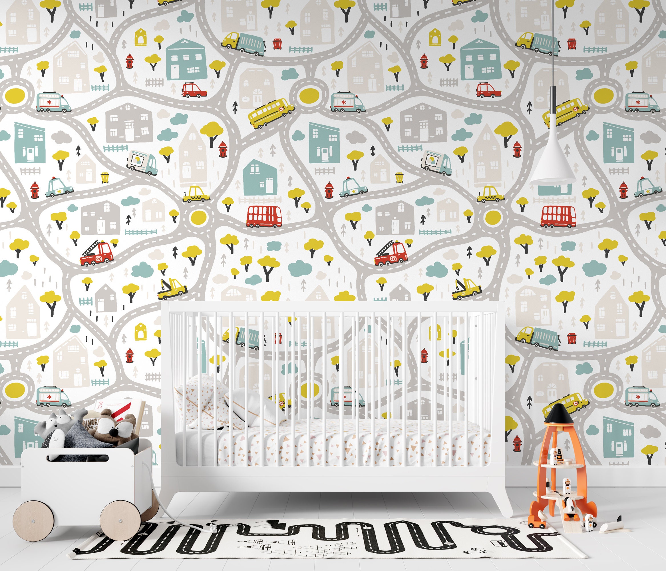 Car Wallpaper for Boys nursery decor Peel-and-Stick Vinyl wall | Etsy