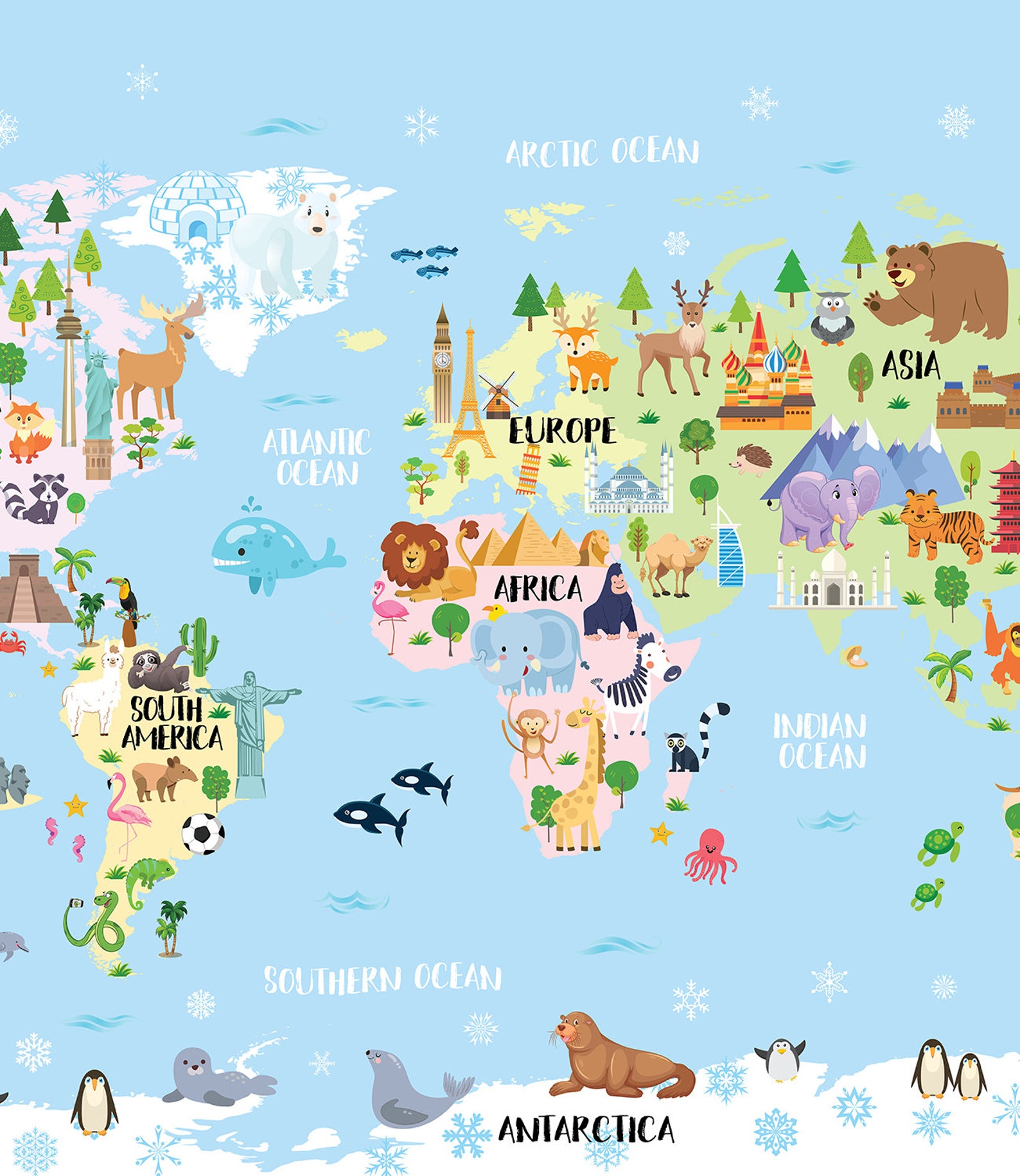 World Map Poster for Kids Playroom Wall Art Kids Room Decor | Etsy