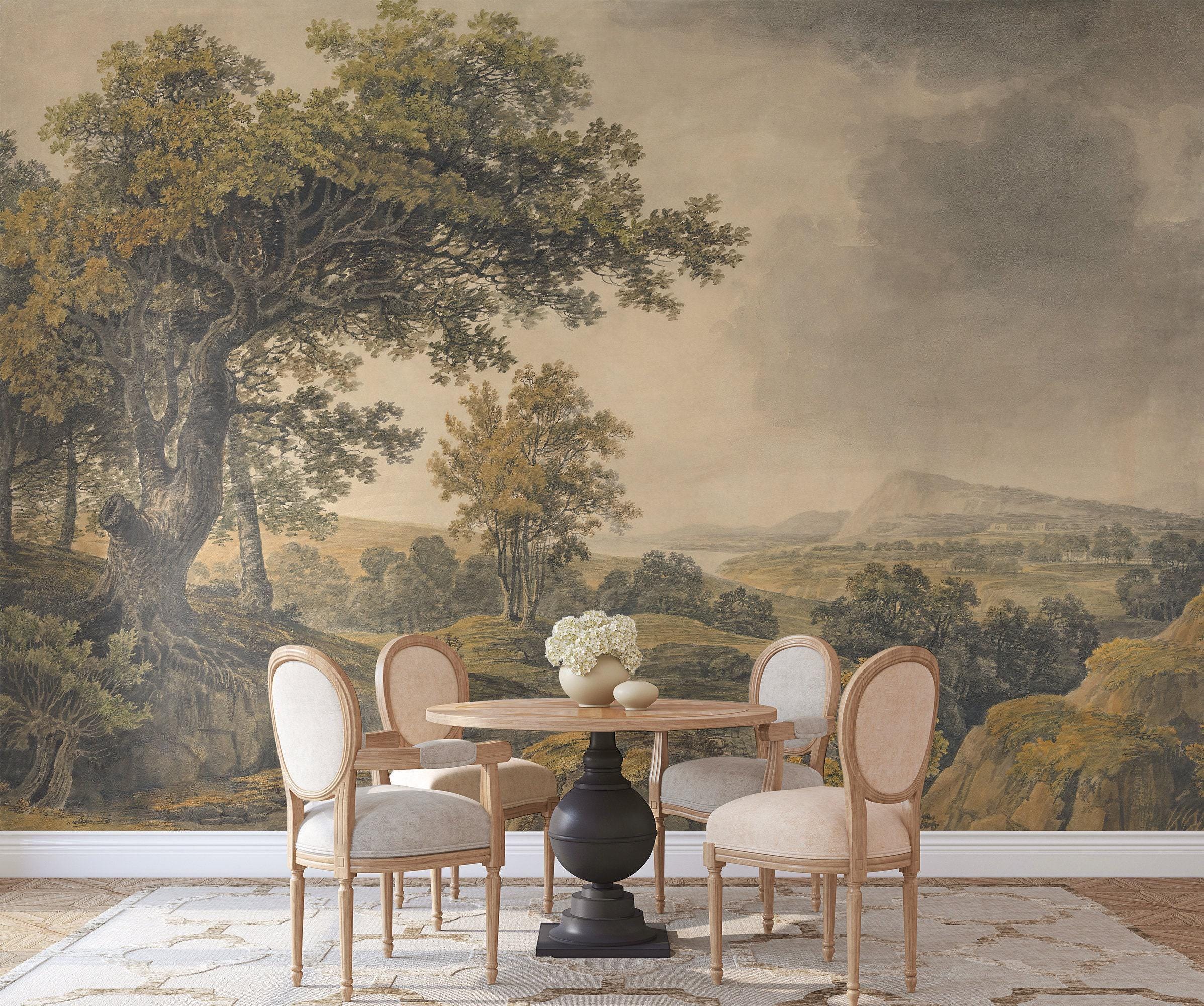 Vintage Landscape Wallpaper Mural Traditional or Peel and Stick ...