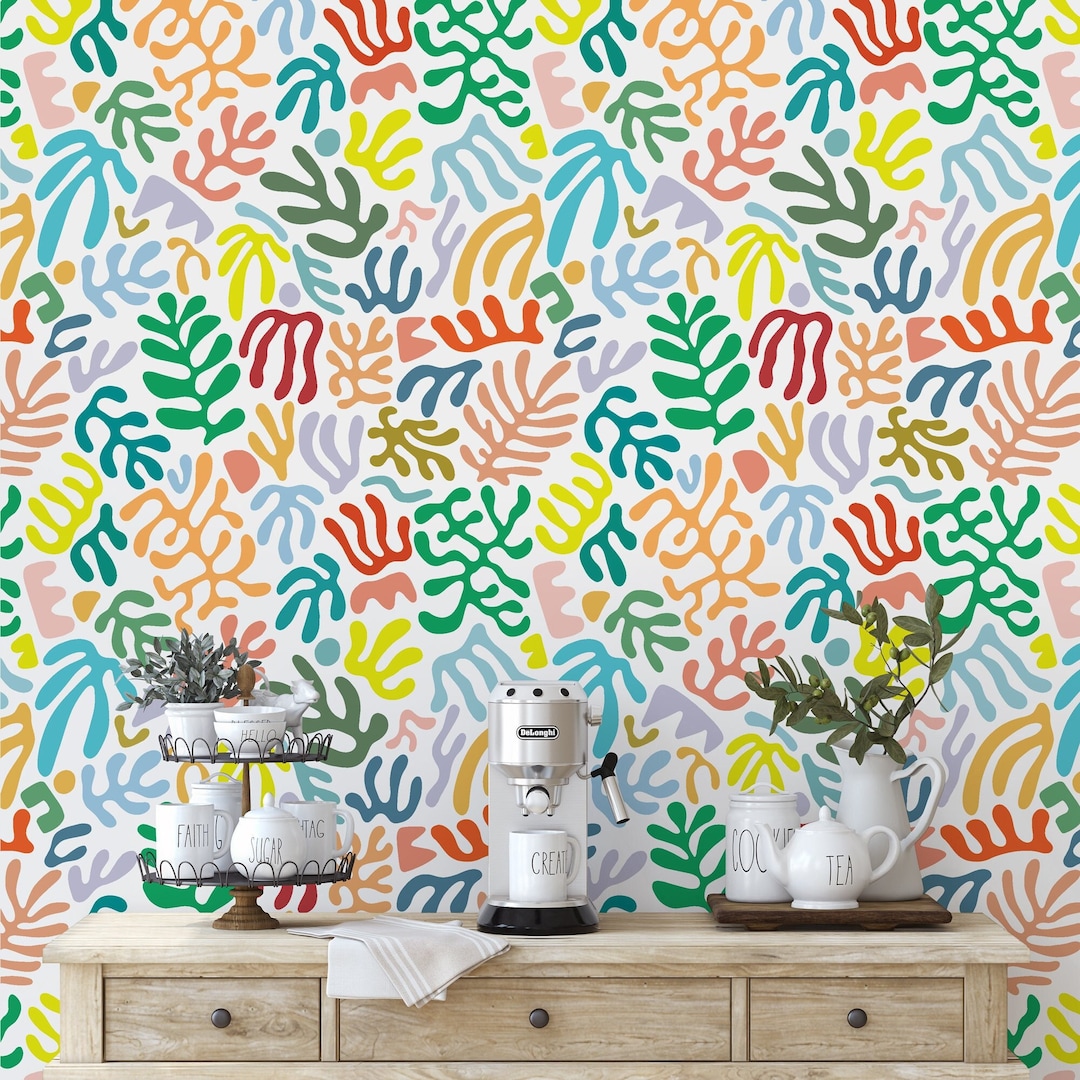 Abstract Wallpaper Playful Multicolor Cutout Shapes Peel-n-stick ...