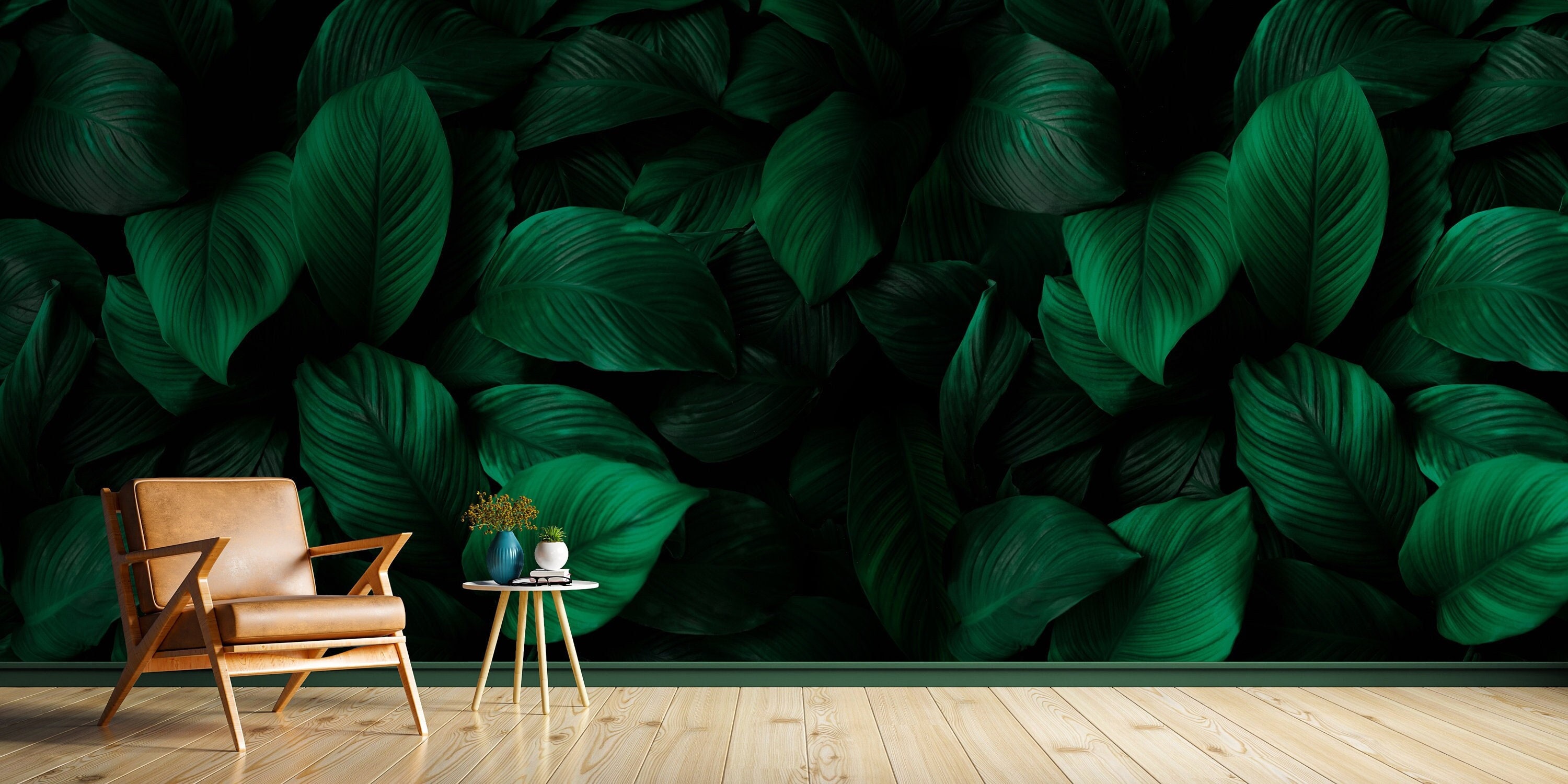 Dark Green Wallpaper Tropical Leaves Wall Mural Peel and | Etsy