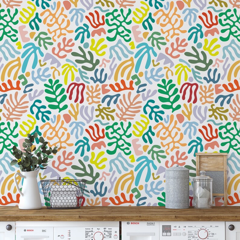 Abstract Wallpaper Playful Multicolor Cutout Shapes | Etsy