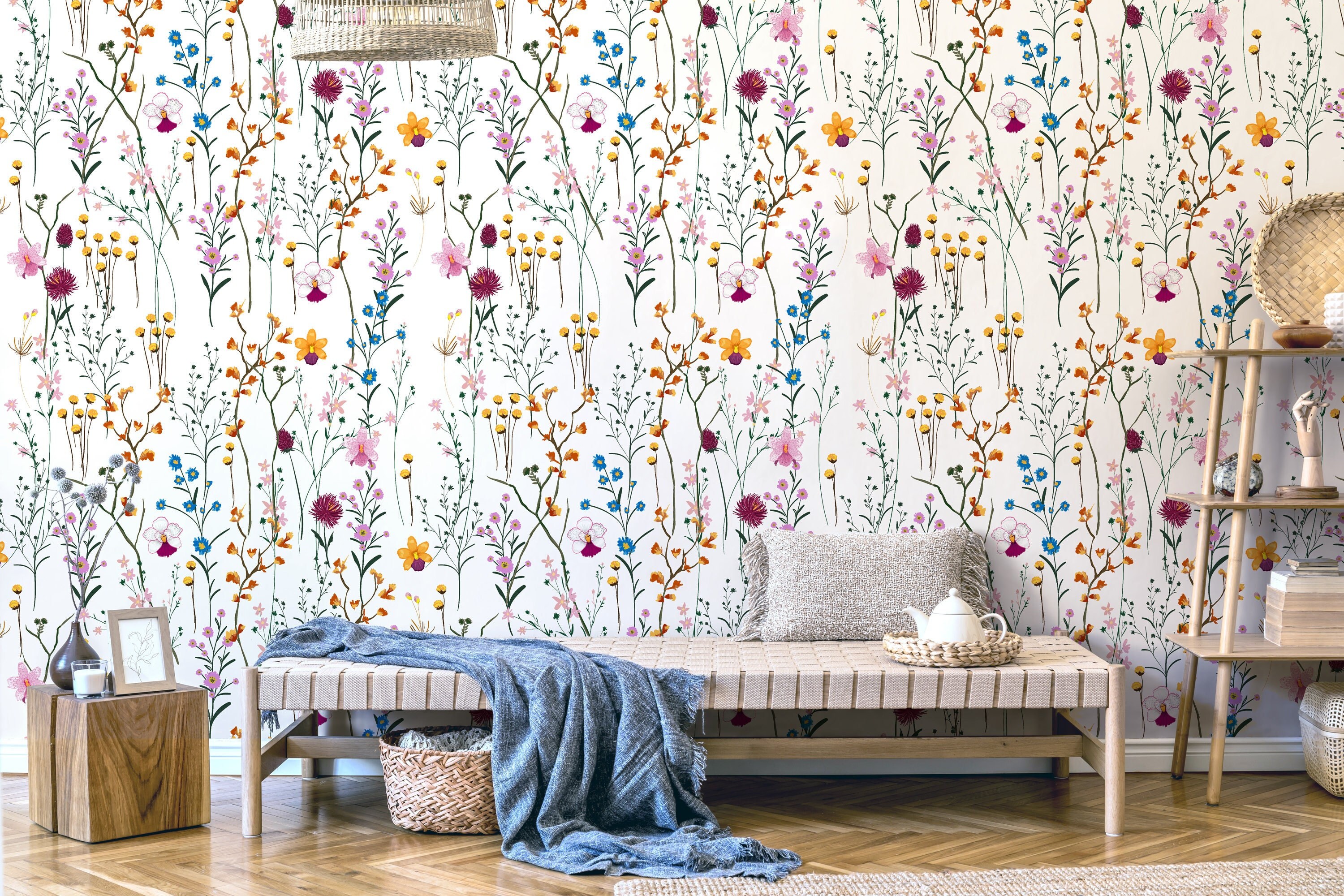 Wild Flower Wallpaper Floral Removable Wall Mural Garden | Etsy