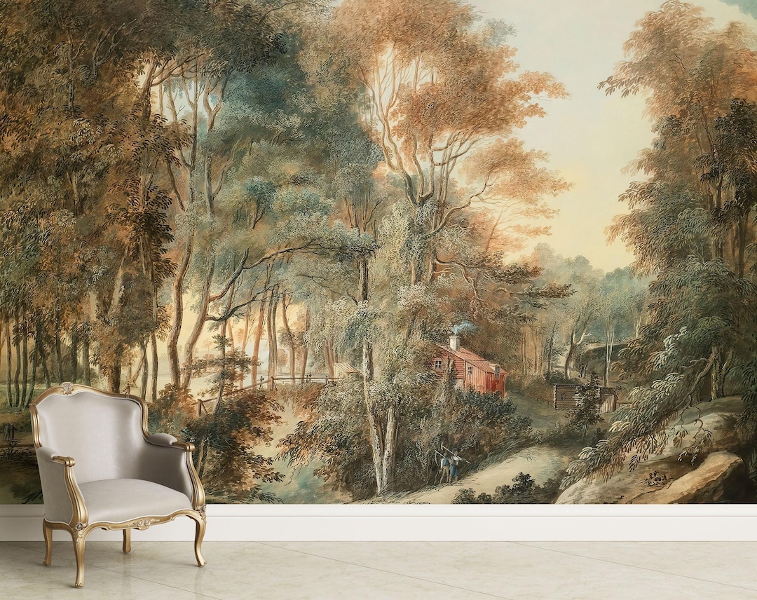 Scenic Landscape Wallpaper Mural Removable Vintage Wall Art Painting ...