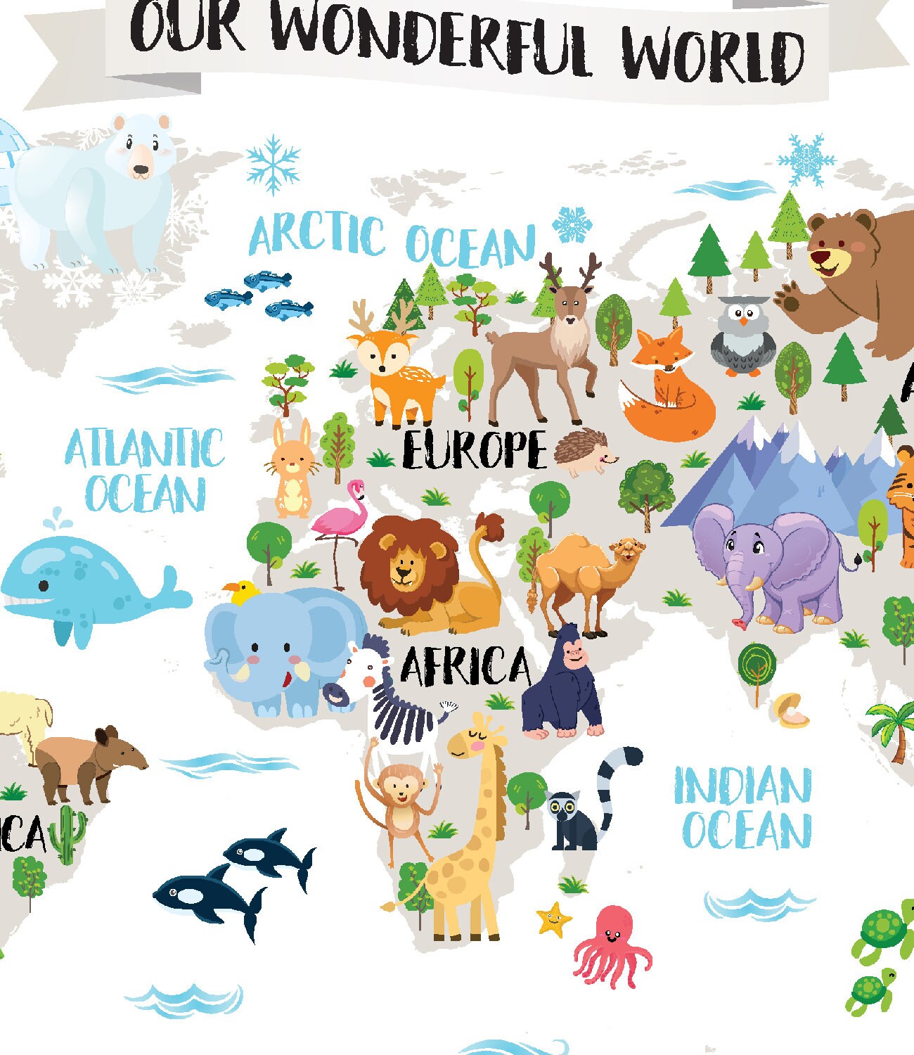 Niños mapamundi cartel Animal mapamundi Sala de juegos - Etsy México