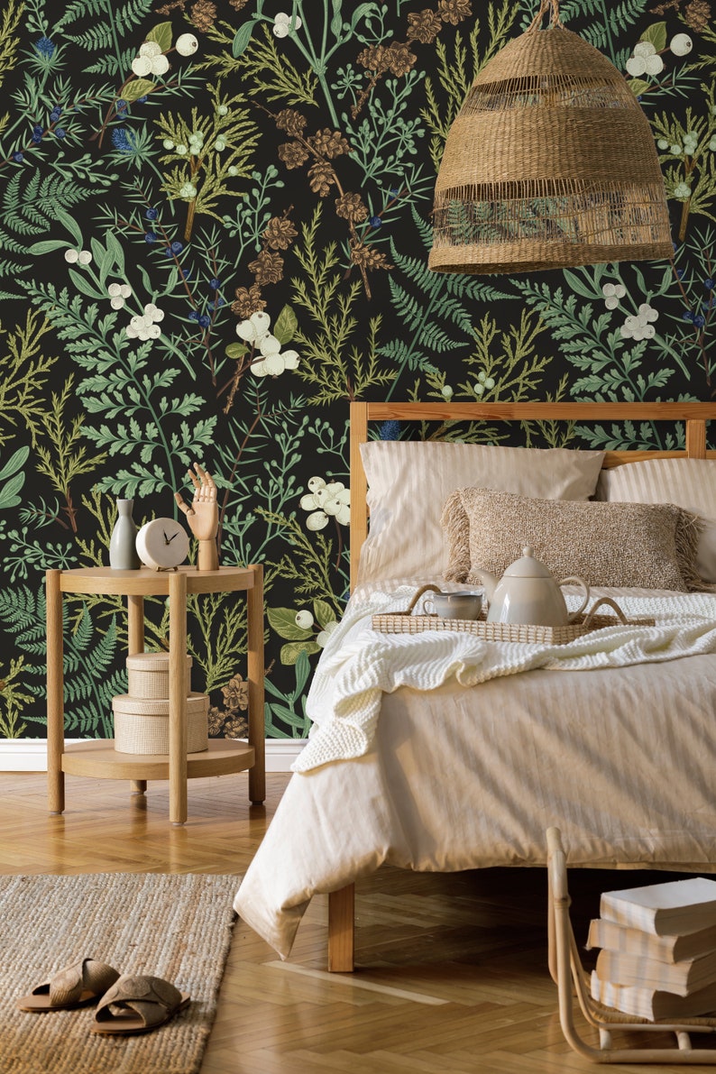 Green Botanical Fern Wallpaper Removable Peel and Stick Wall - Etsy