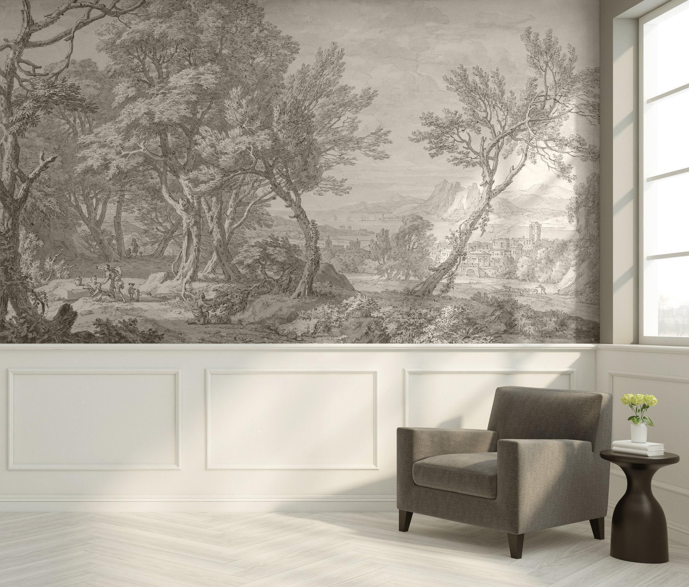 Vintage Landscape Wallpaper Wall Mural Old Painting Art Traditional or ...