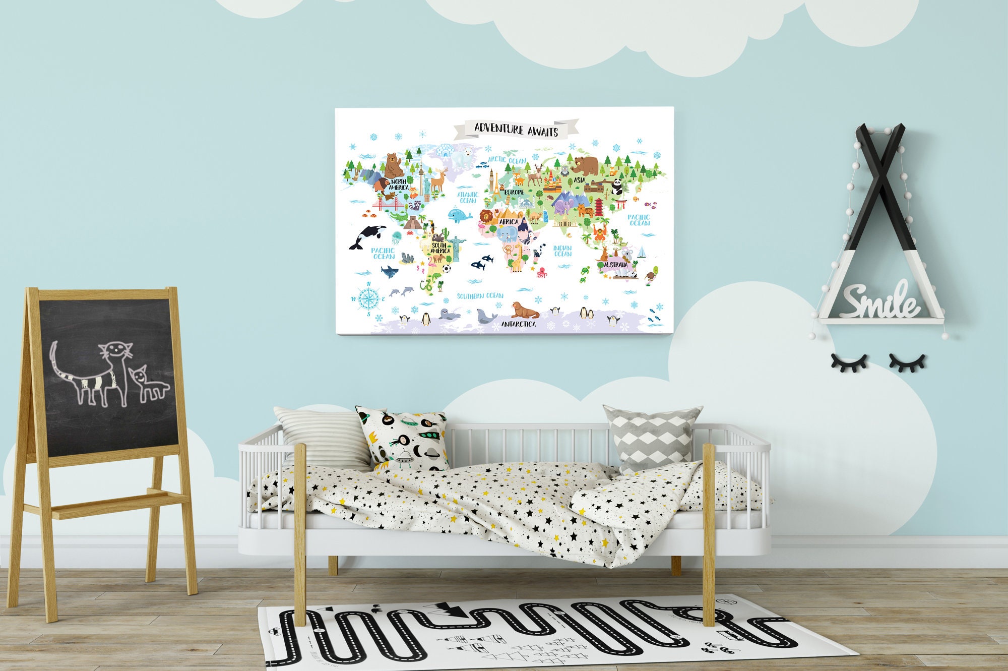 World Map Nursery Wall Decor Canvas Art for Kids Adventure | Etsy