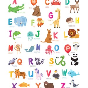 Alphabet Poster Playroom Decor ABC Animal Nursery Decor Kids Wall Art ...