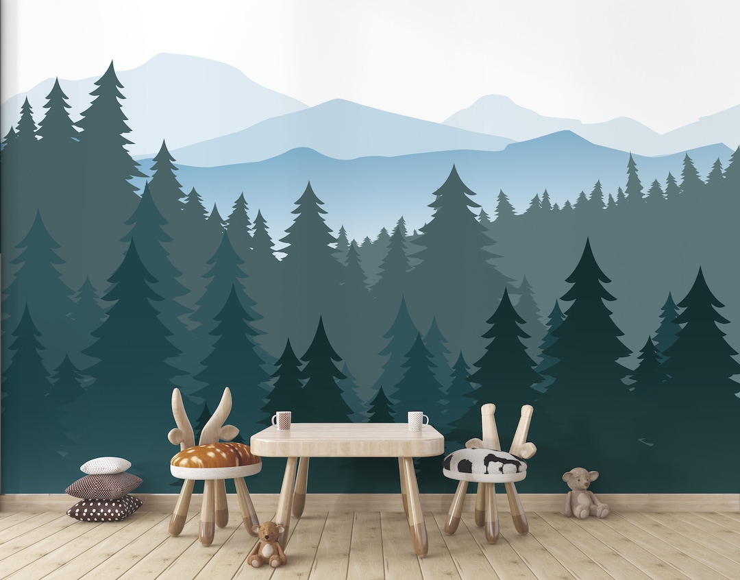 Forest Wall Mural Peel and Stick Wallpaper Pine Tree Woodland Adventure ...