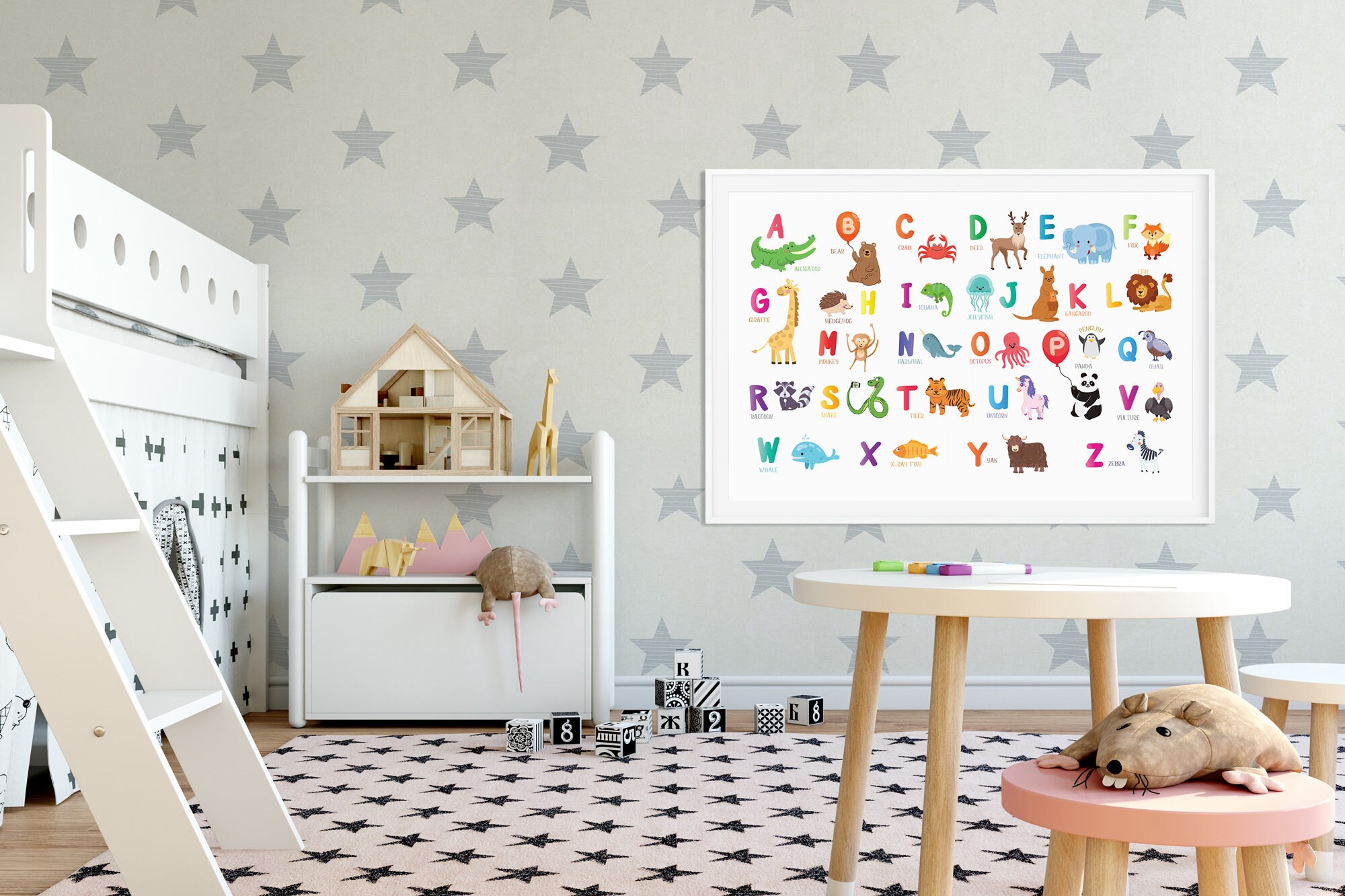 Alphabet Poster Animal Nursery ABC Kids Wall Art Animal | Etsy