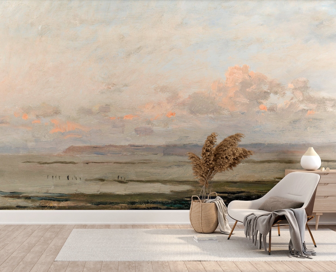 Landscape Oil Painting Mural Wallpaper Peel and Stick Vintage Pastel ...