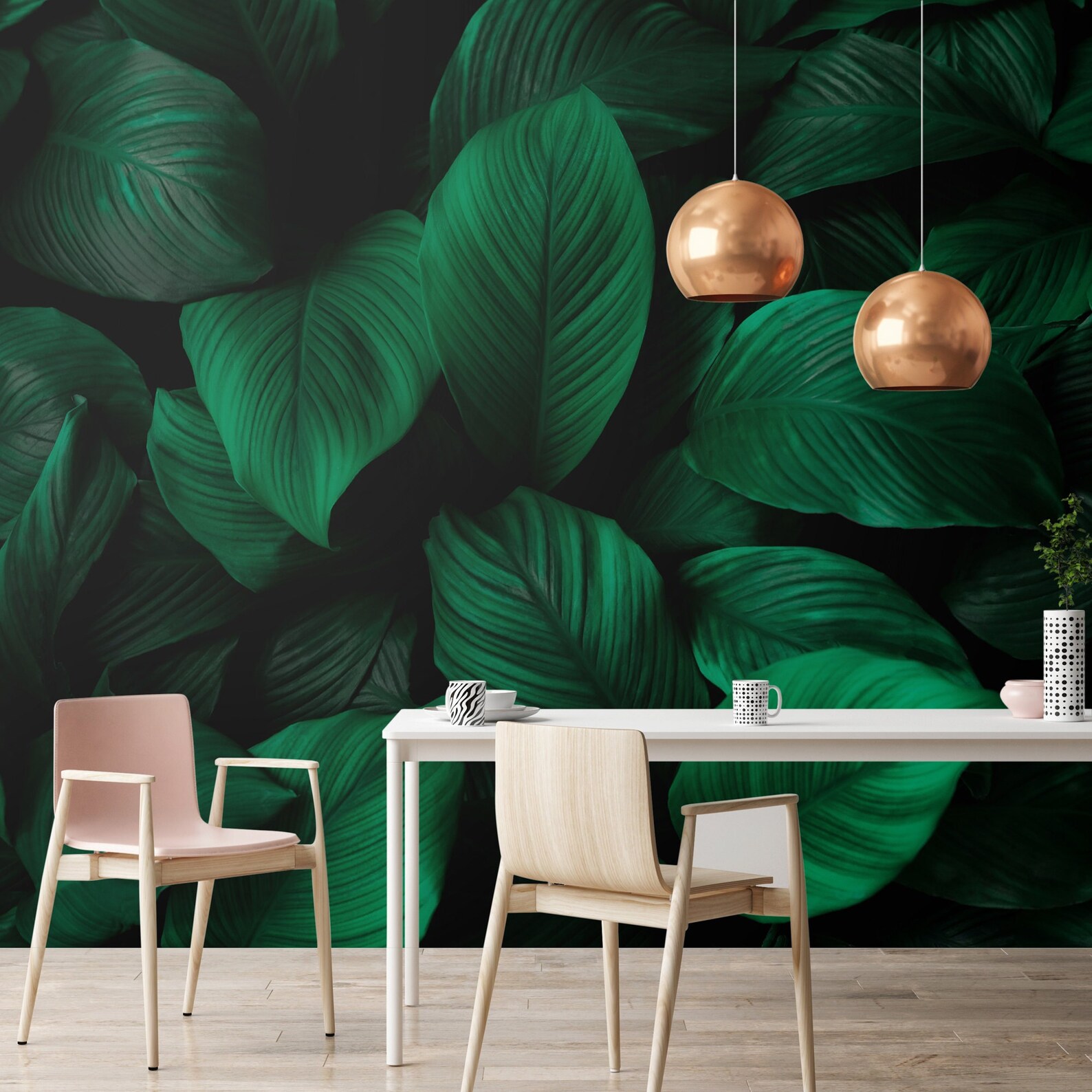 Dark Green Wallpaper Tropical Leaves Wall Mural Peel and - Etsy
