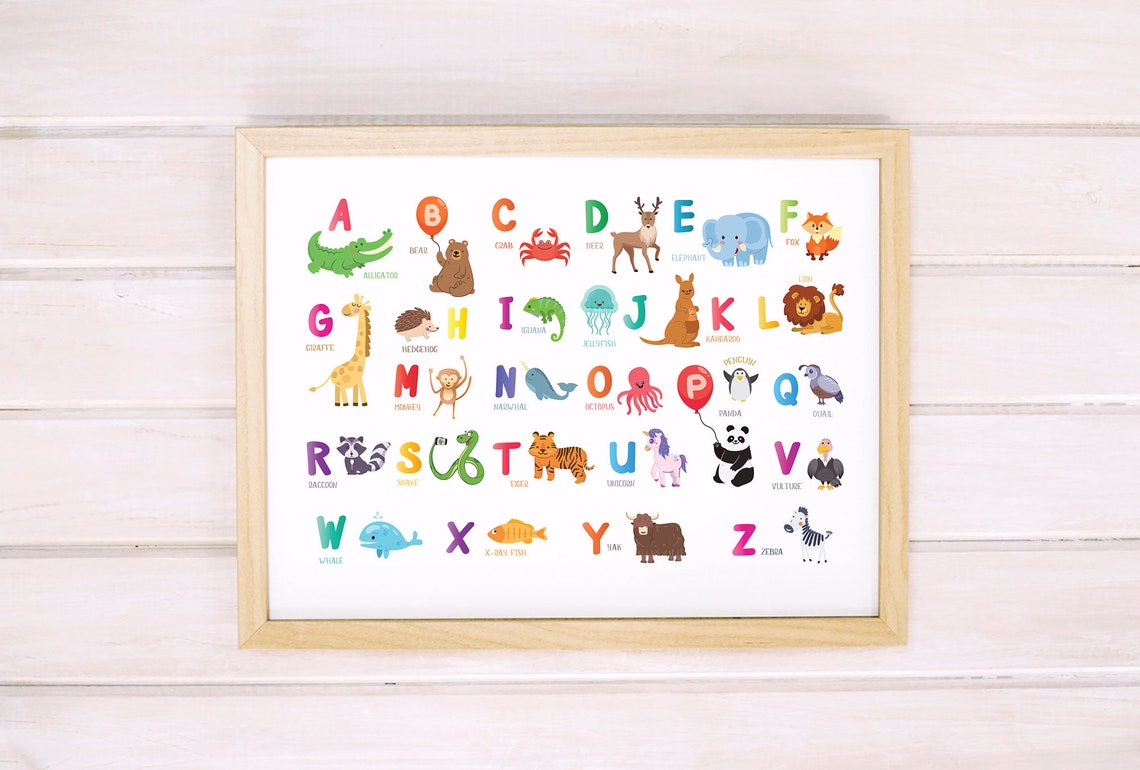 Alphabet Poster Animal Nursery ABC Kids Wall Art Animal - Etsy
