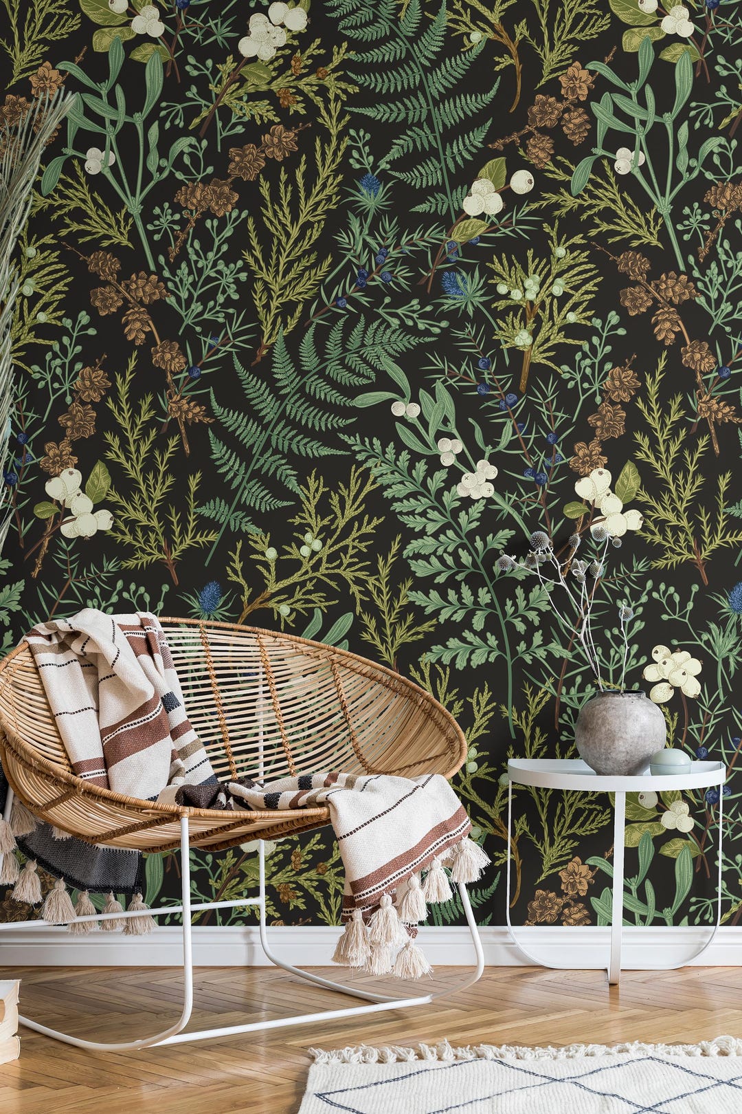 Green Botanical Fern Wallpaper Removable Peel and Stick Wall Mural ...