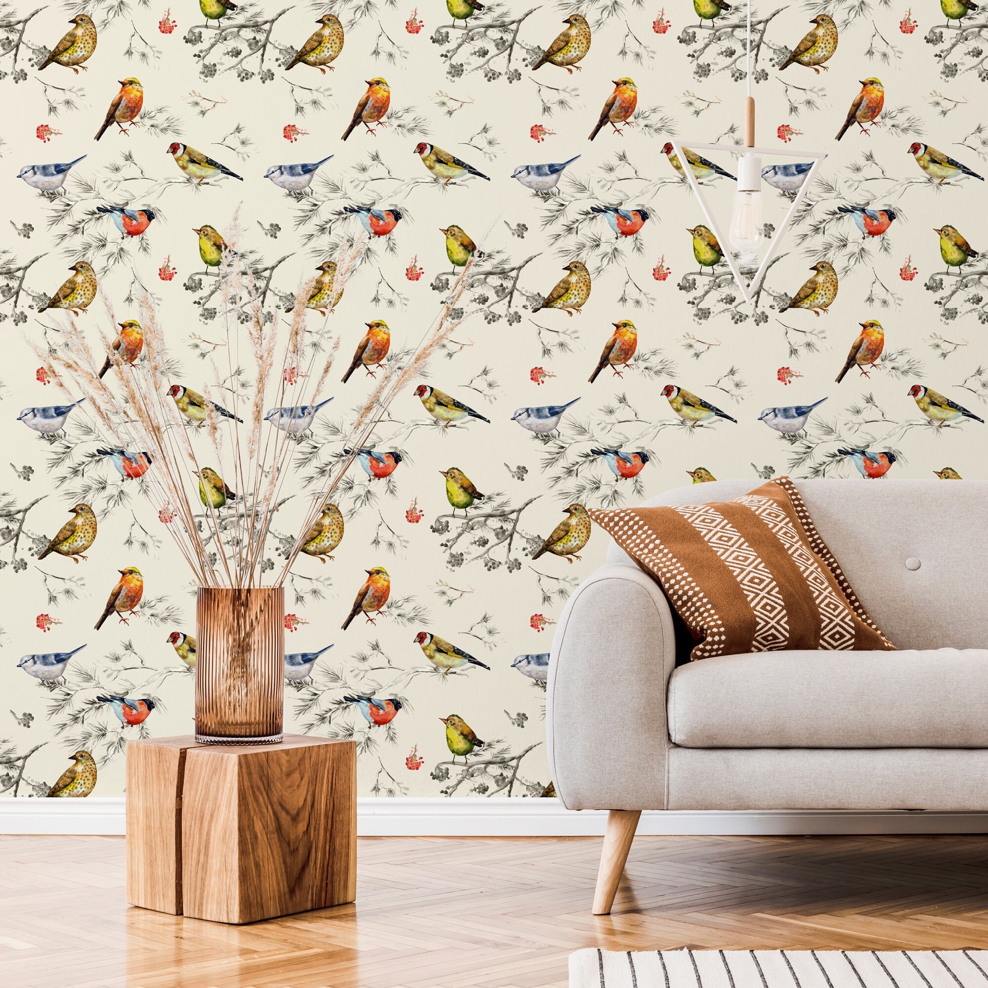 Birds Wallpaper Vintage Style Watercolor Bird Wallpaper - Etsy