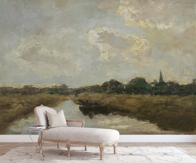 Landscape Mural Wallpaper Oil Painting Peel and Stick - Etsy