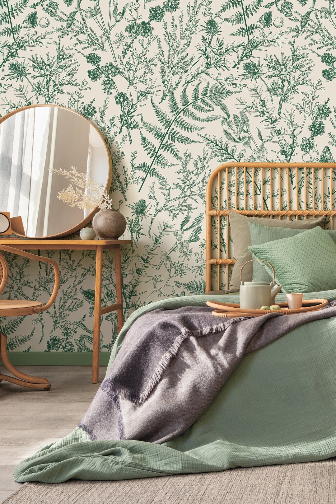 Botanical Fern Wallpaper Removable Peel and Stick Wall Mural Forest ...