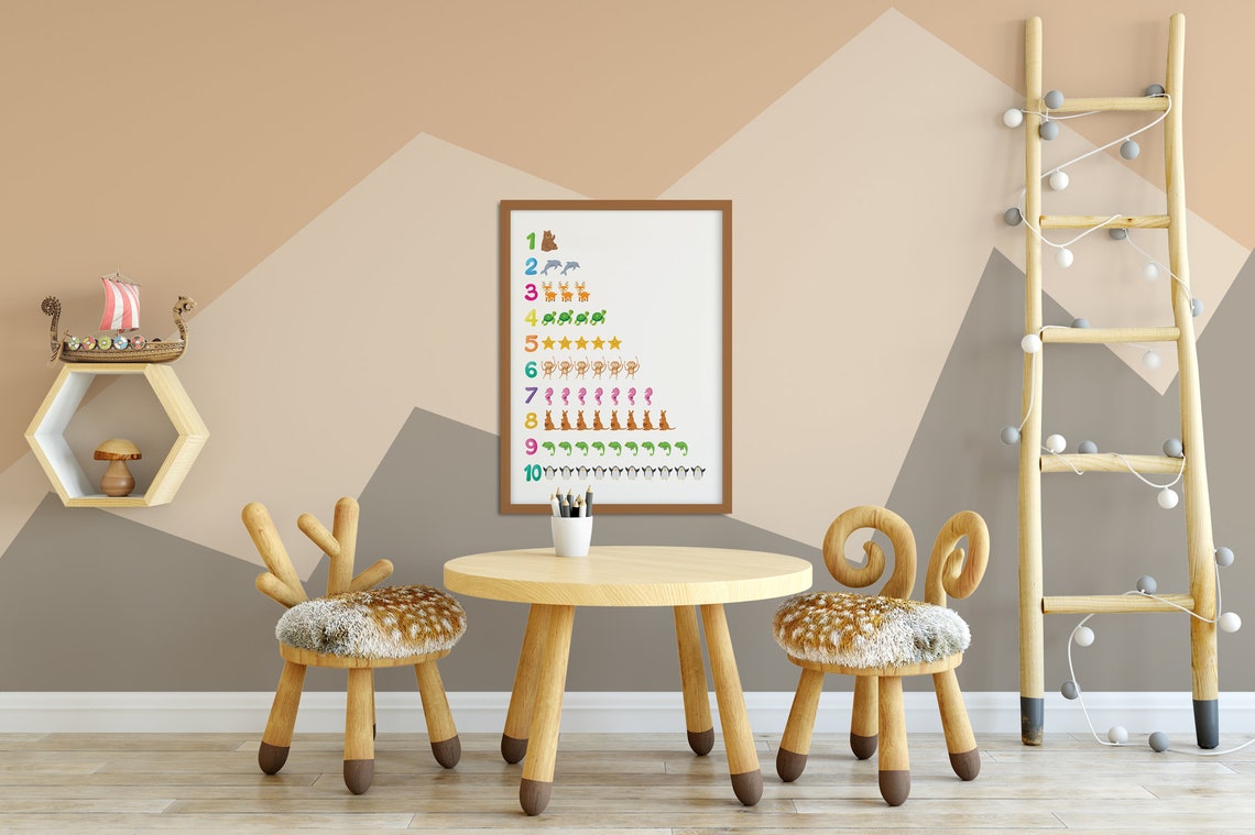 Numbers Printable Kids Wall Art Educational Poster Animal | Etsy