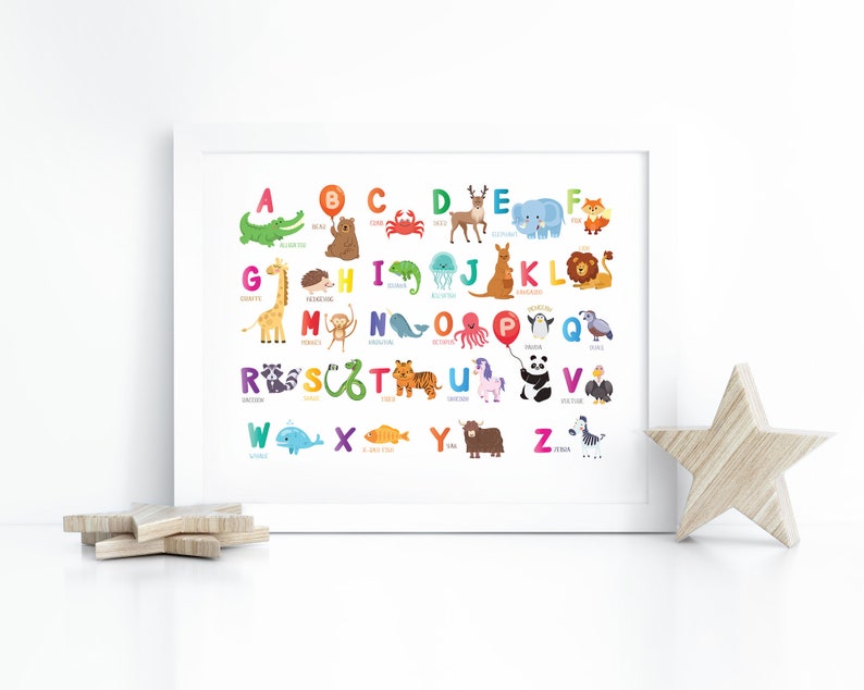 Alphabet Poster Animal Nursery ABC Kids Wall Art Animal - Etsy
